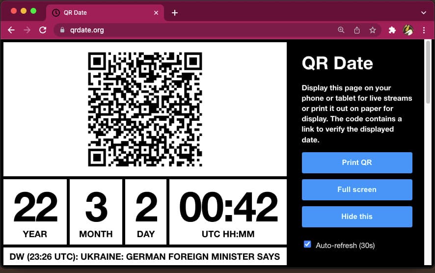 QR Date, a trusted timestamp for real-time media